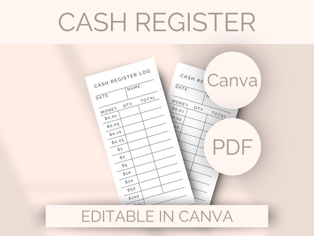 EDITABLE Cash Register Template Drawer Count Slip Shop Closing Till ...