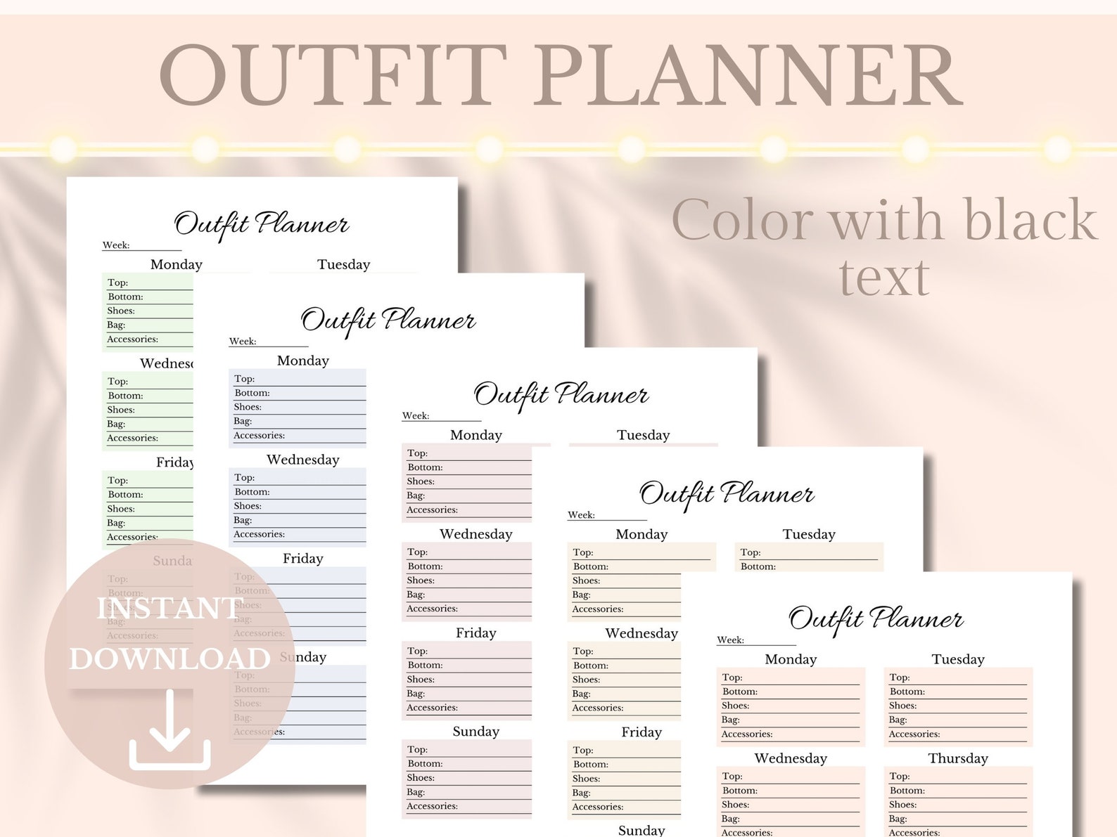 Weekly Outfit Planner Printable Template Wardrobe Styling Journal ...