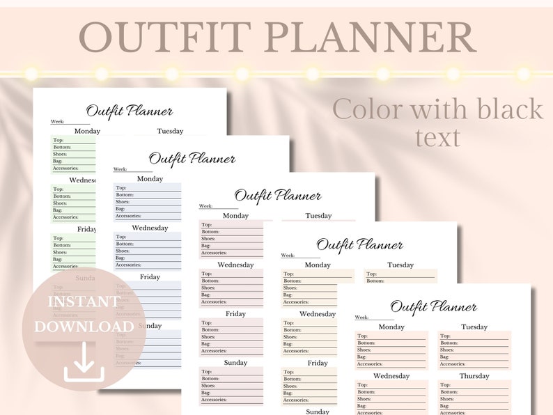 Weekly Outfit Planner Printable Template Wardrobe Styling Journal ...