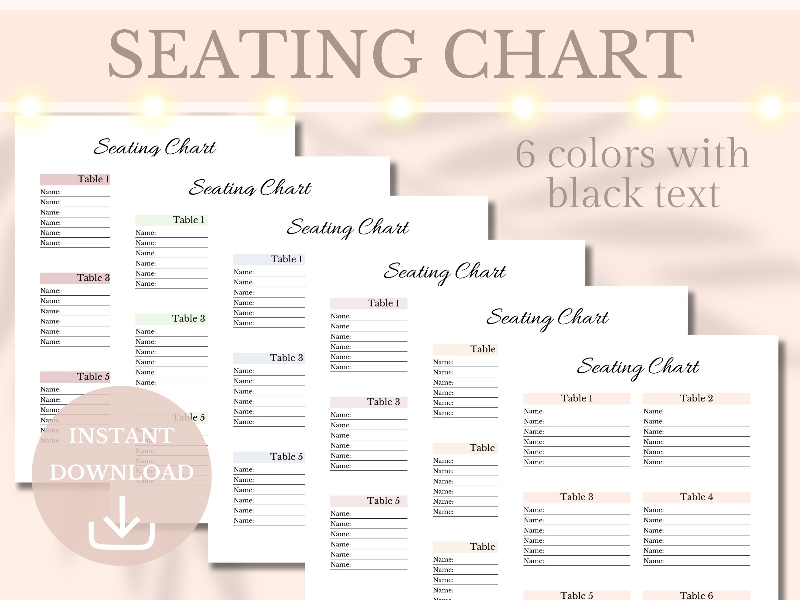 Seating Chart Printable Wedding Table Planner, Pink Event Arrangement ...