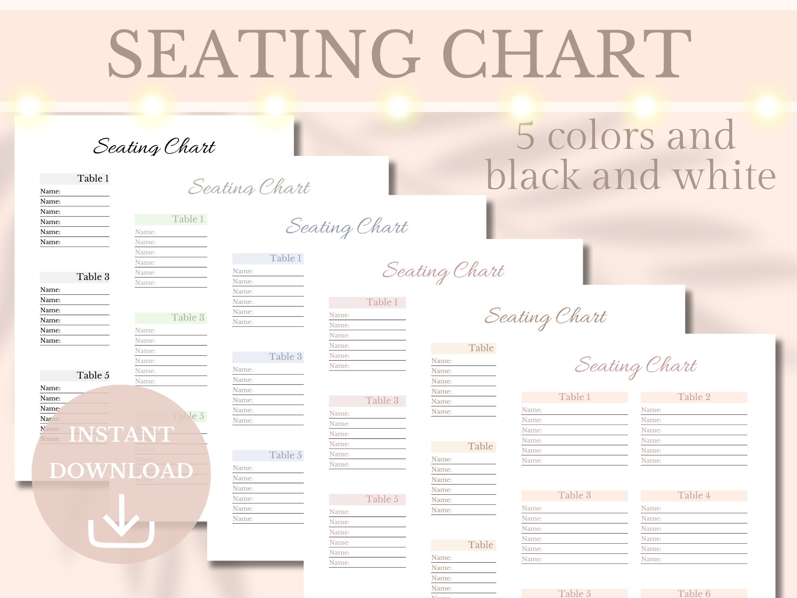 Seating Chart Printable Wedding Table Planner, Pink Event Arrangement ...