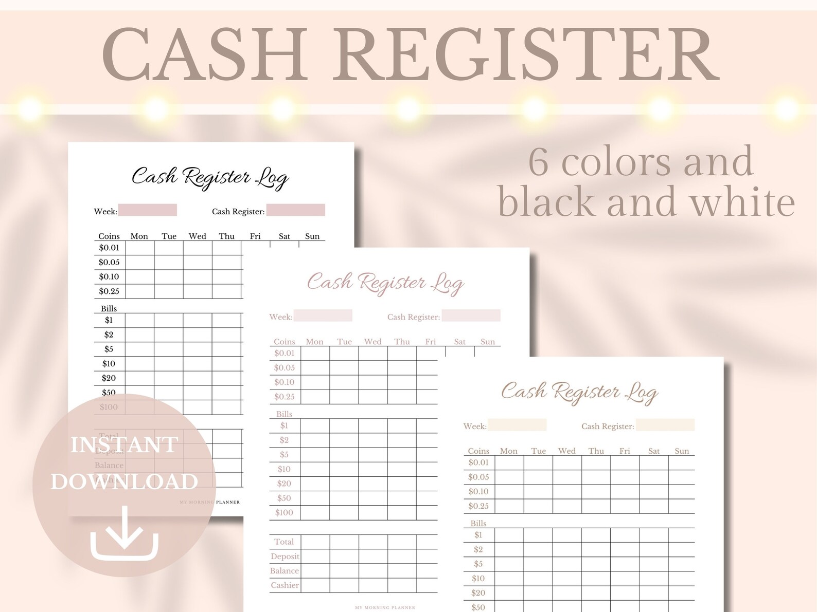 Cash Register Weekly Log Printable Drawer Till Balance Shop Closing ...