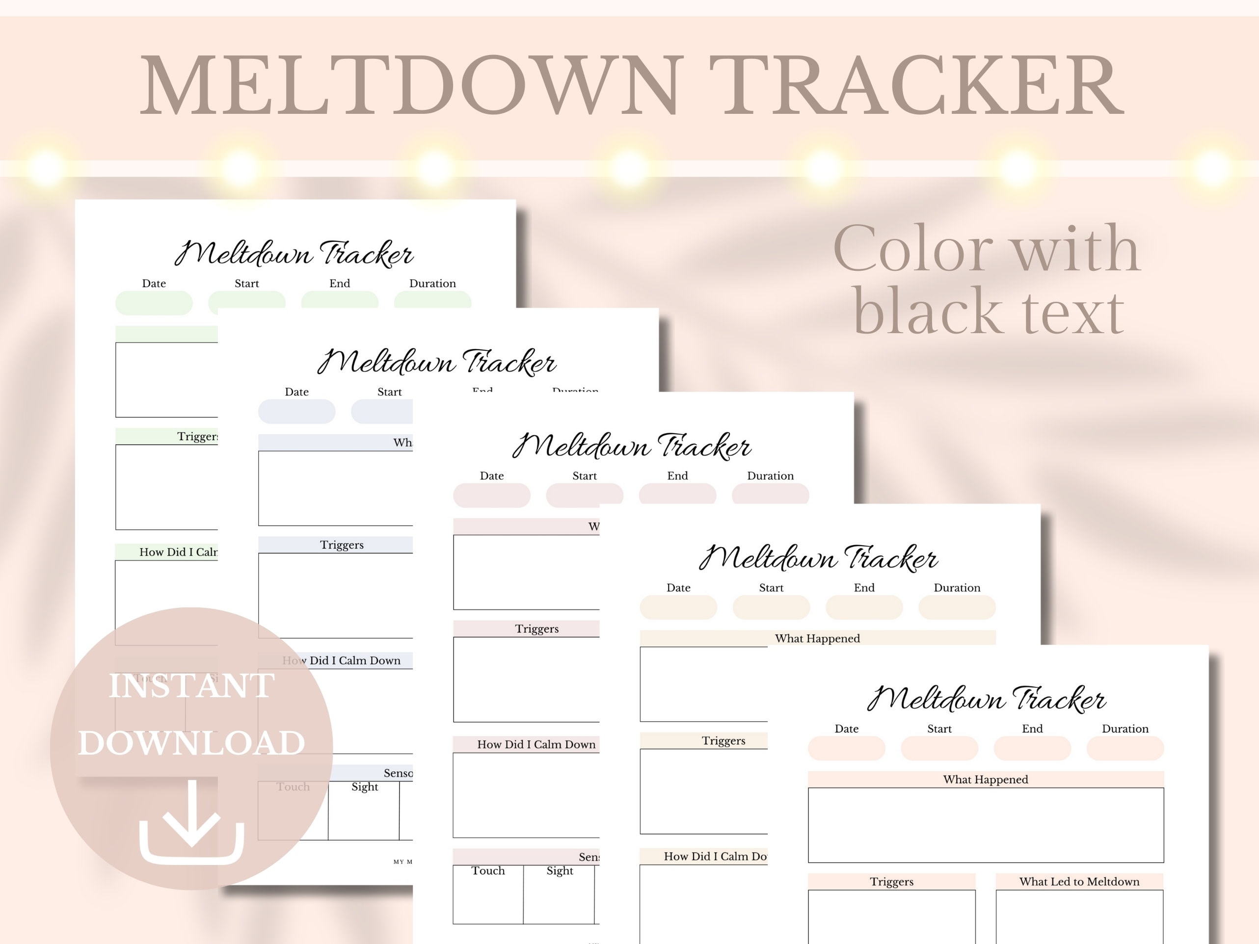 Autism Meltdown Tracker Printable Planner Special Needs Autistic Child ...