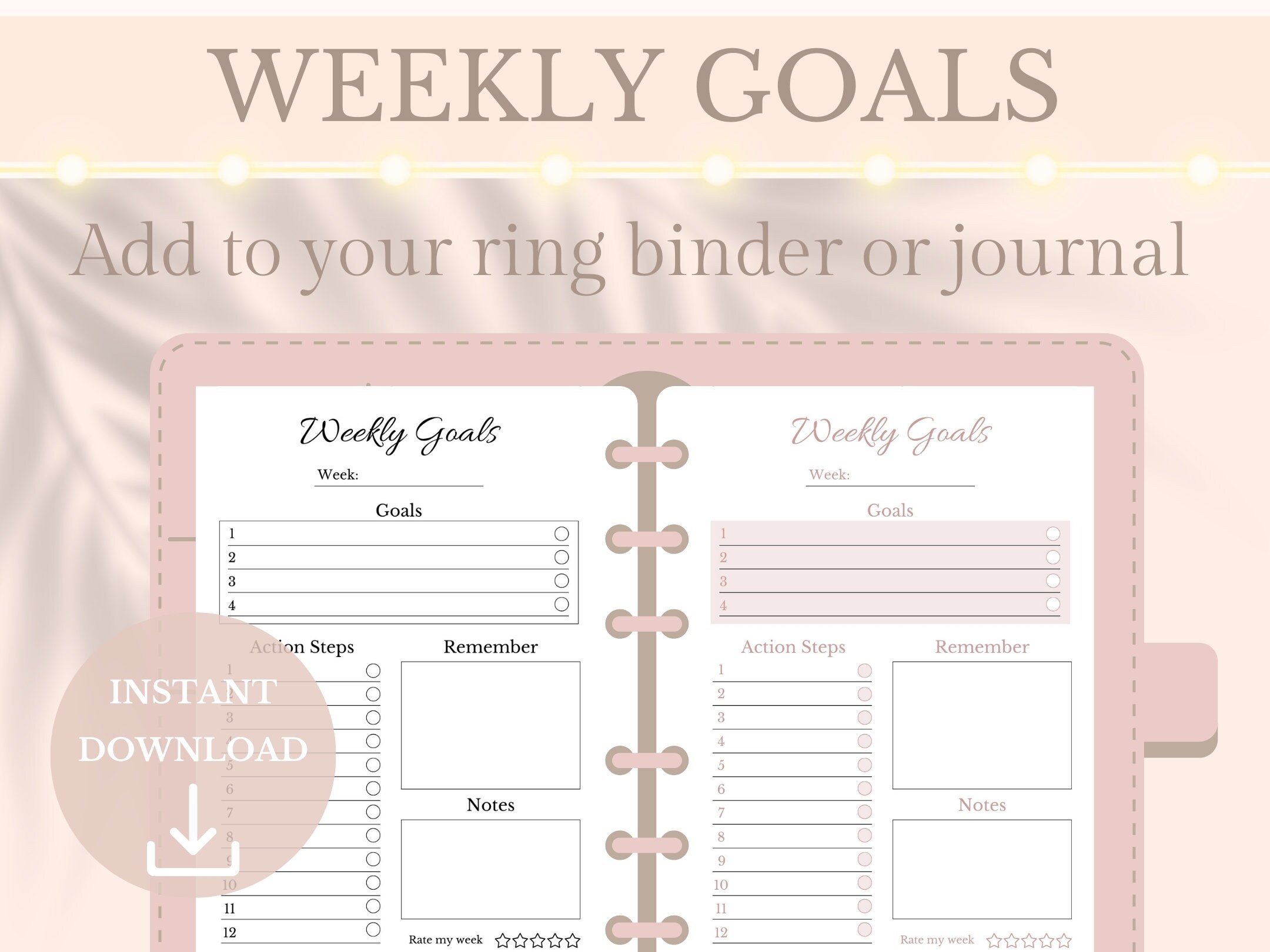 Weekly Goal Setting Printable Planner, to Do List Productivity Tracker ...
