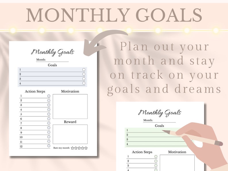 Monthly Goal Setting Printable Planner, Pink Productivity to Do List ...