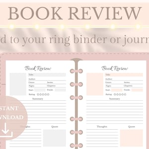Book Review Printable Template Reading Tracker Journal Insert, Pink ...