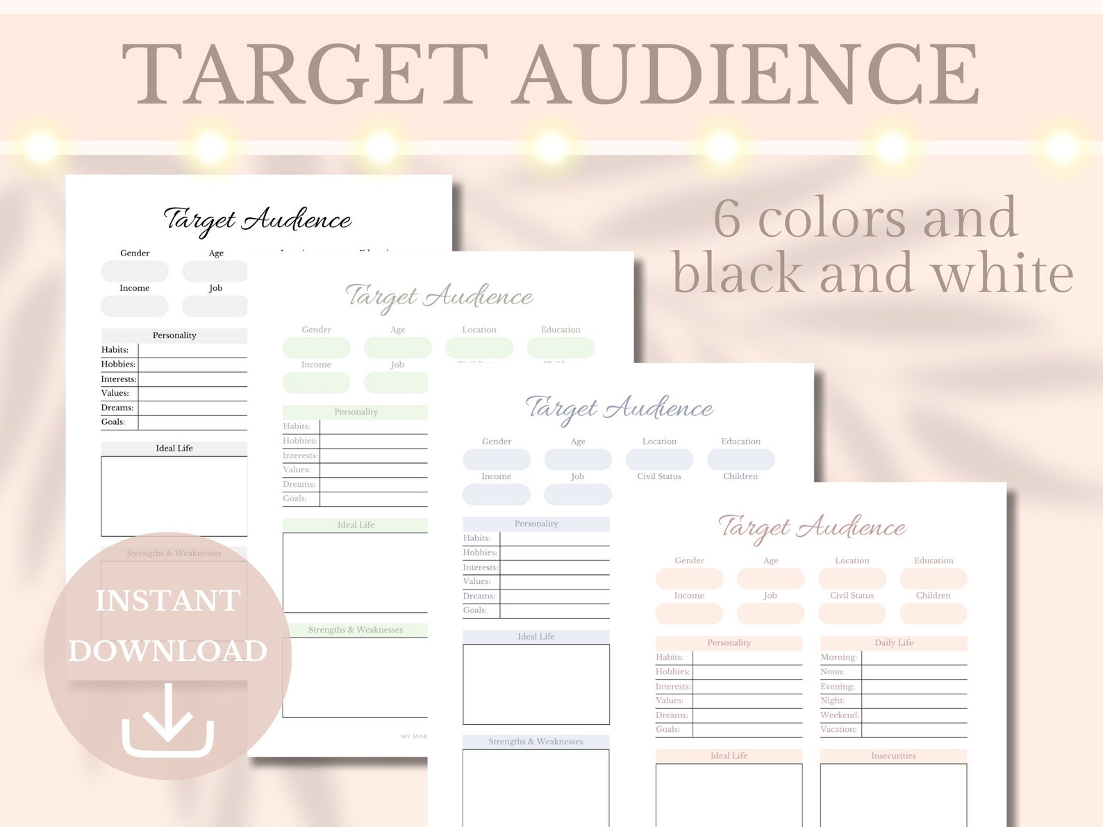 Target Audience Printable Template Target Customer Small Business ...