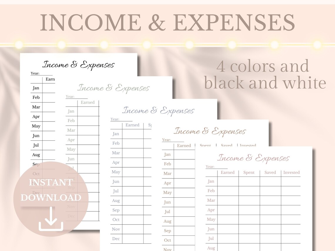 Yearly Income & Expense Tracker Printable Financial Budget Planner ...
