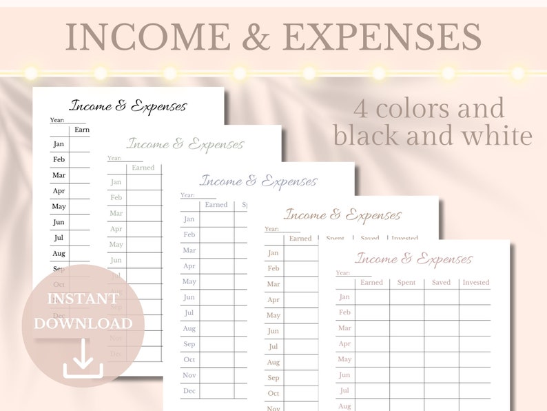 Yearly Income & Expense Tracker Printable Financial Budget Planner ...