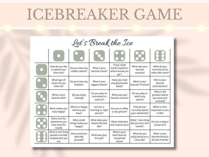 Icebreaker Game Printable Conversation Starter for Work Party Game ...