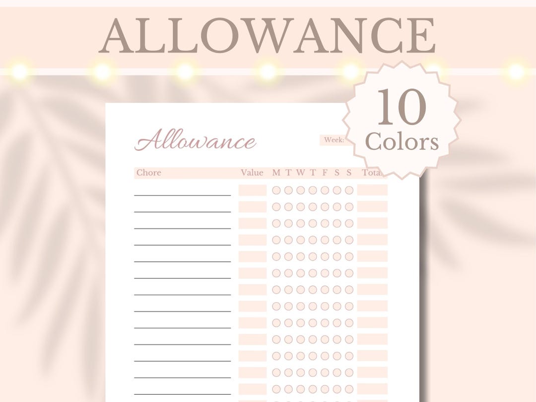 Allowance Chart for Kids and Teens Printable Chore Chart Weekly ...