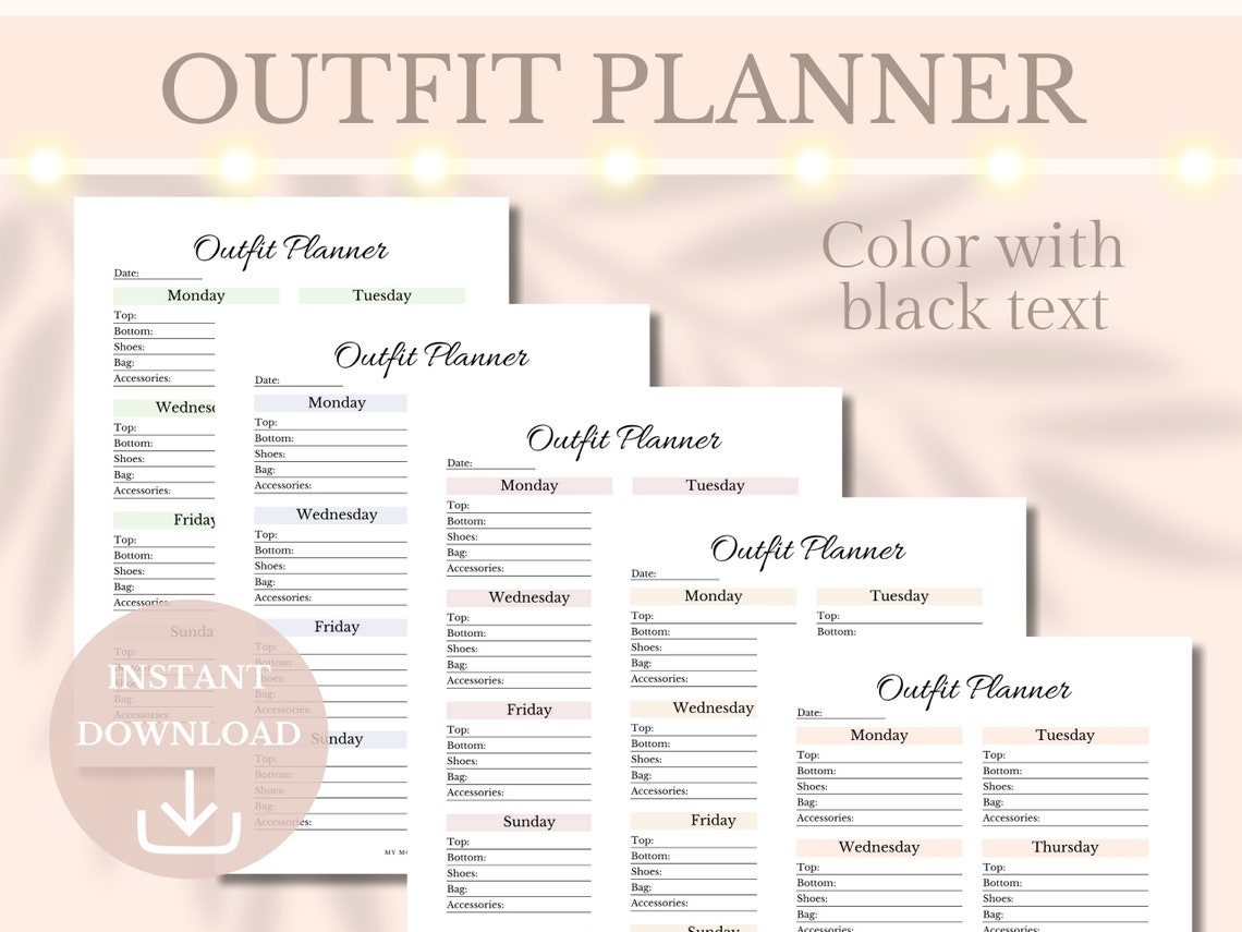 Work Outfit Planner Printable Wardrobe Organizer Clothe Ideas Tracker ...