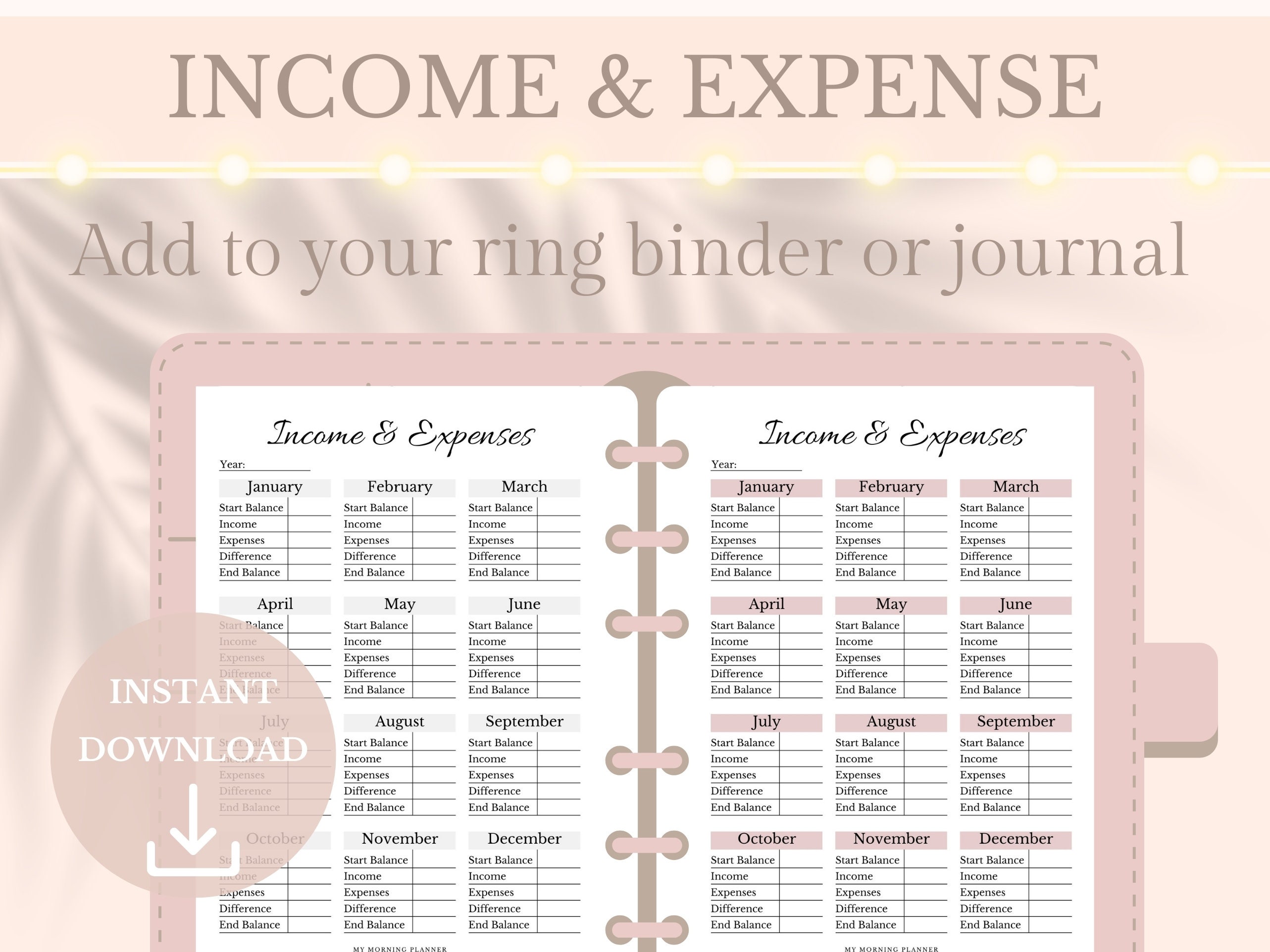 Yearly Income & Expense Tracker Printable Financial Planner, Pink Money ...