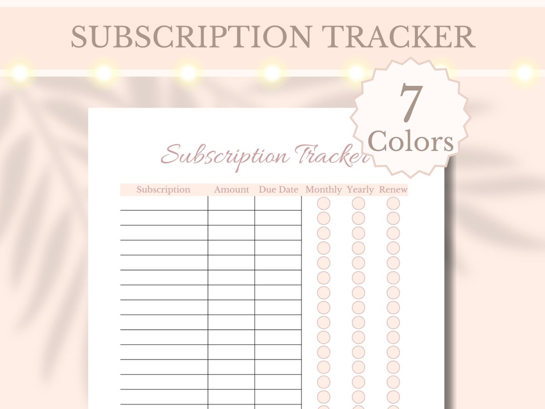 Subscription Tracker Printable Planner Membership List Monthly Budget ...