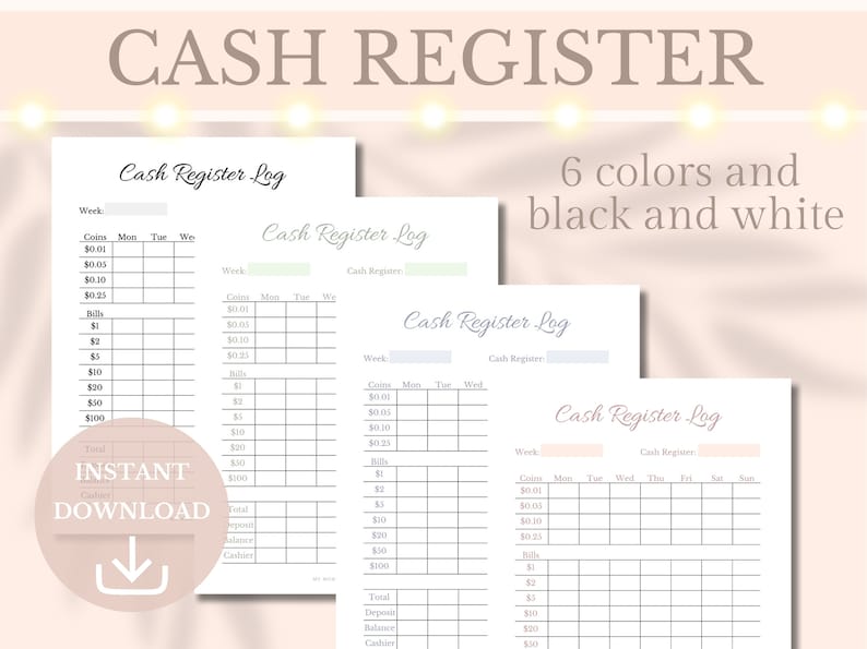 Cash Register Weekly Log Printable Drawer Till Balance Shop Closing ...