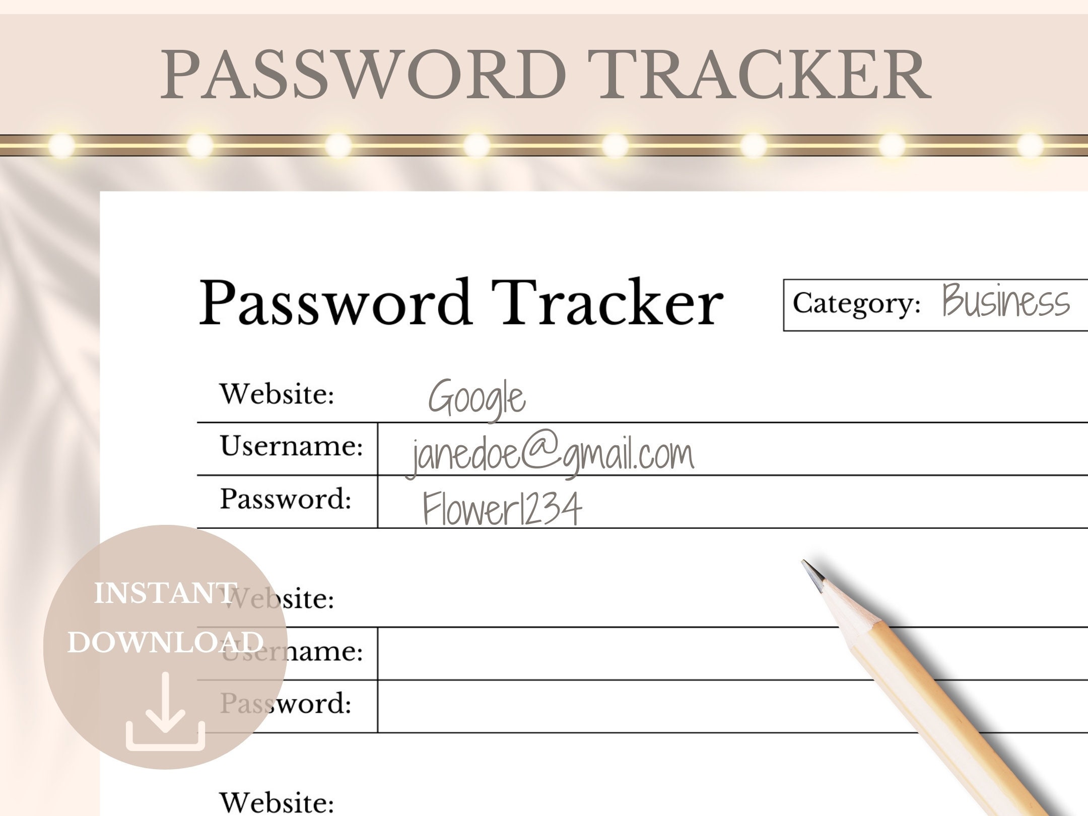 Password Tracker Printable Template Minimalist Password - Etsy
