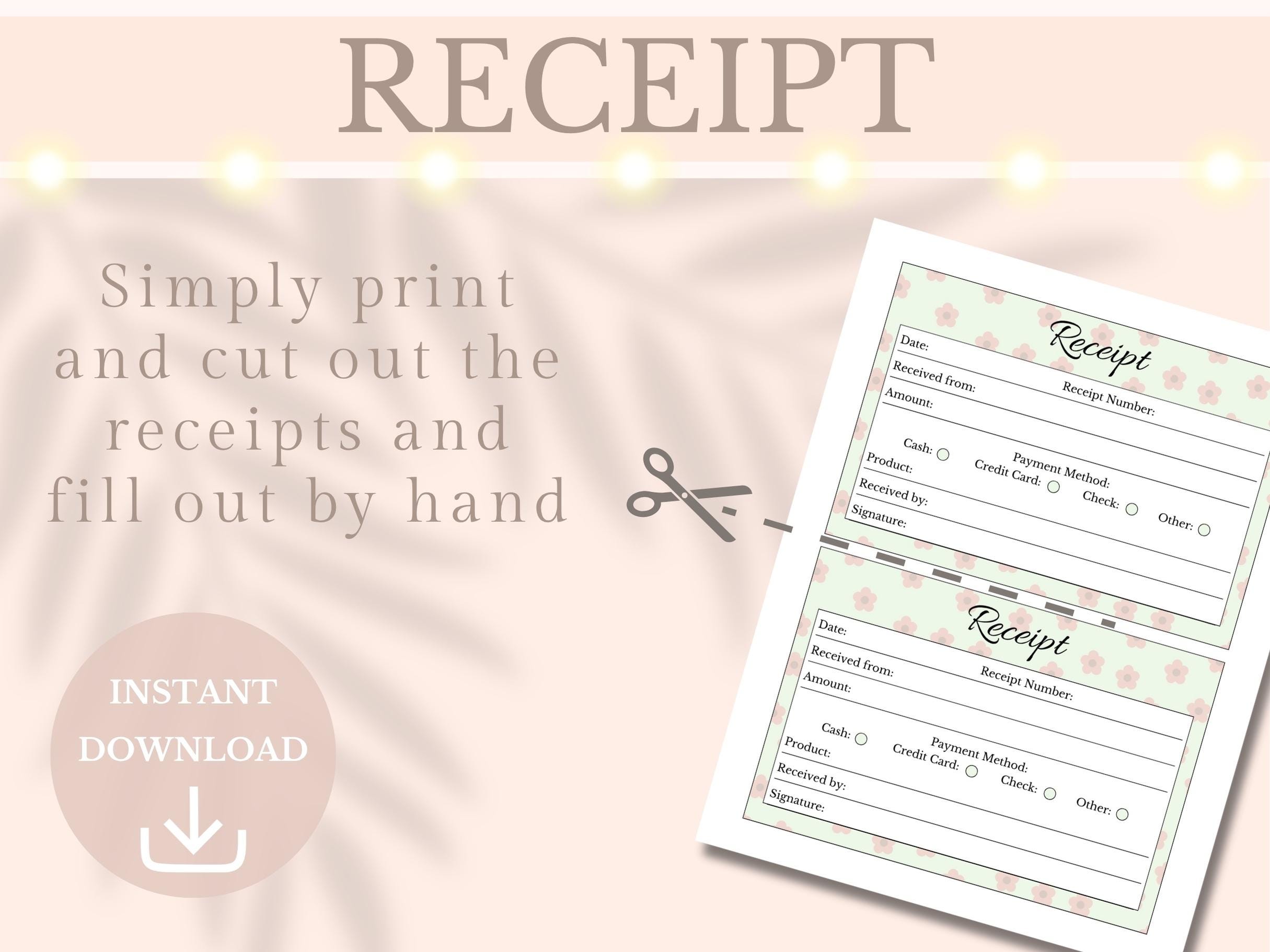 Simple Receipt Printable Customer Receipt Pink Cute Receipt for Small ...