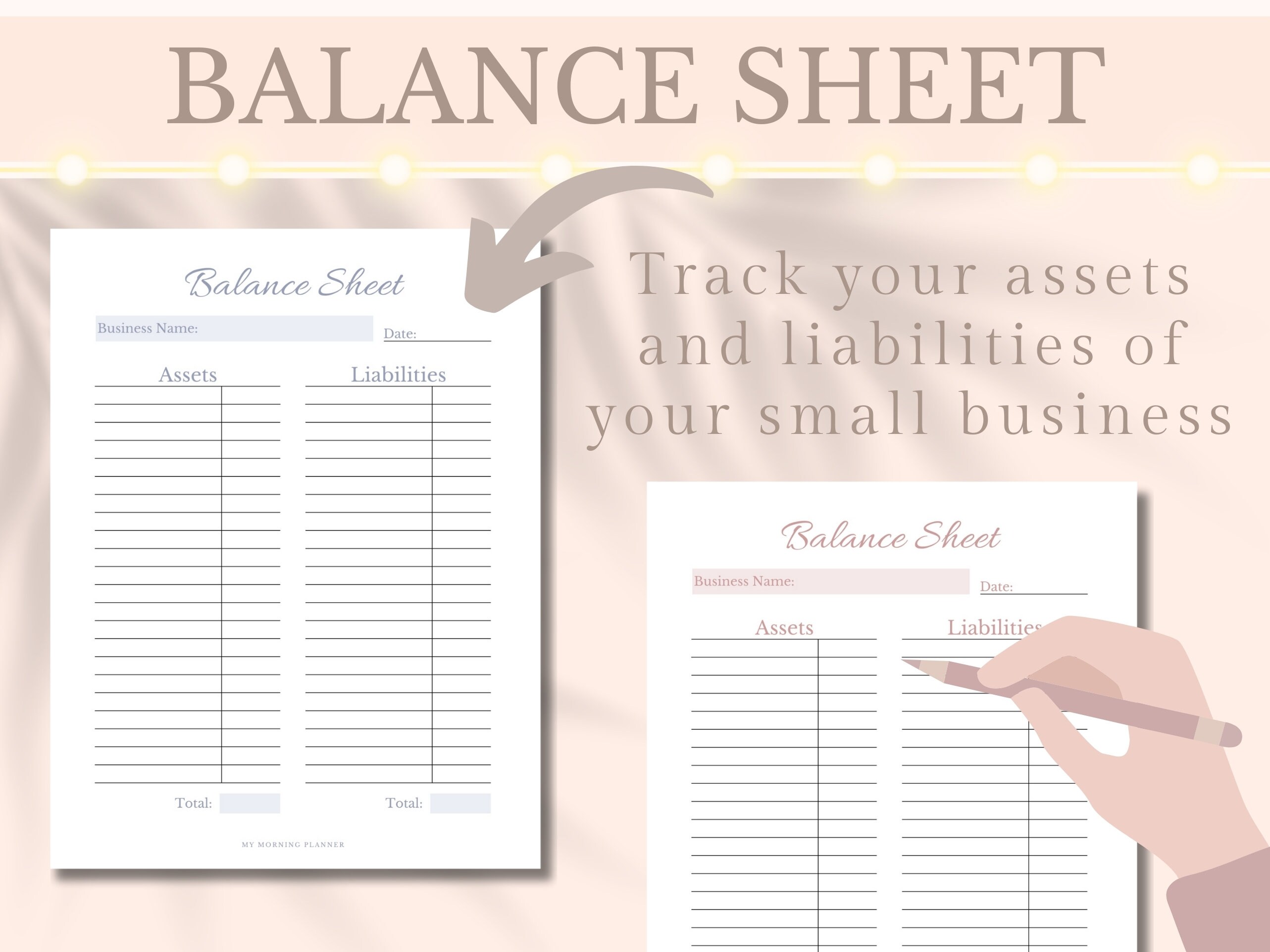 Balance Sheet Printable Planner for Small Business Bookkeeping ...