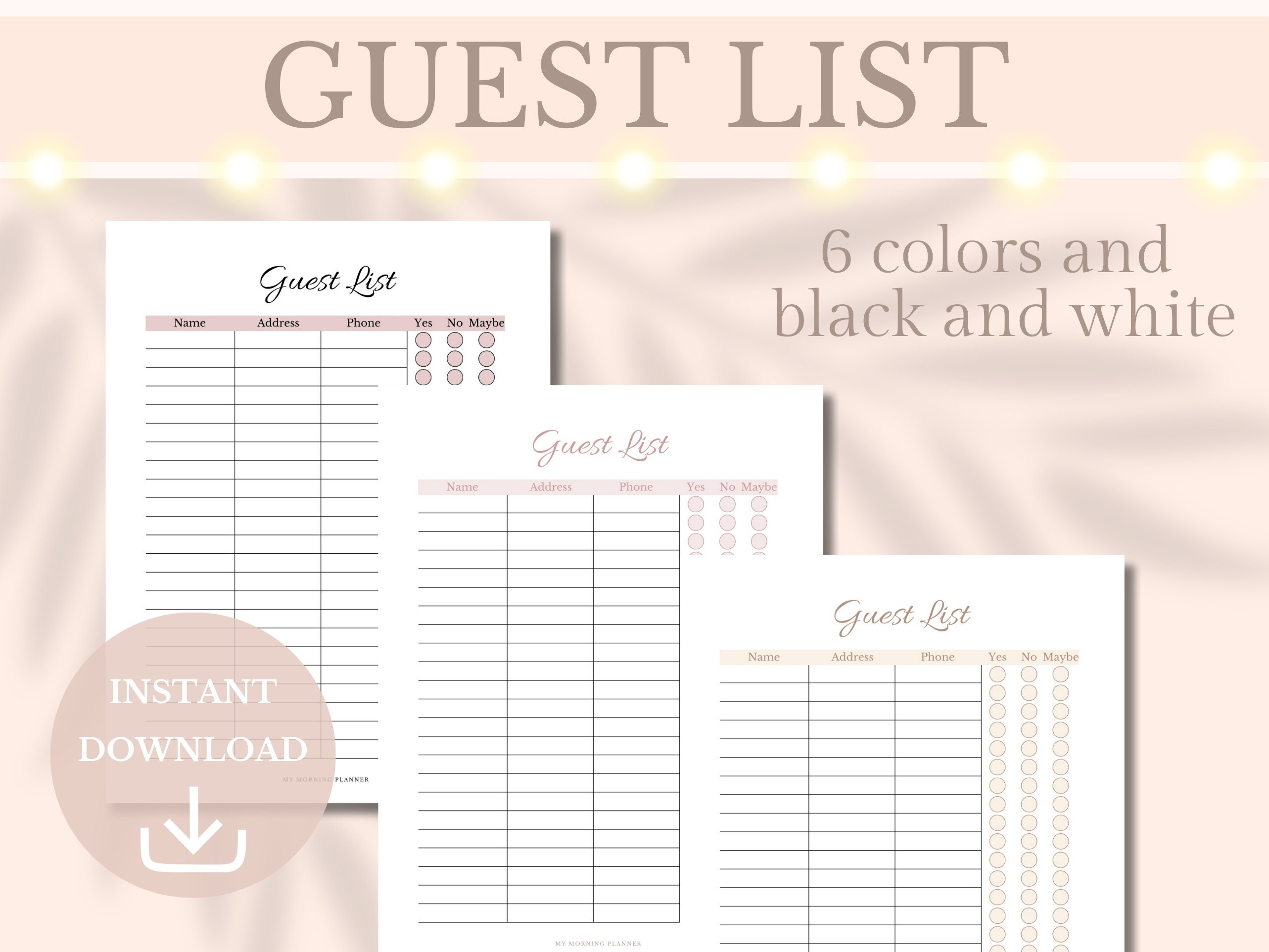 Wedding Guest List Printable RSVP Tracker Pink Event Planner Attendee ...