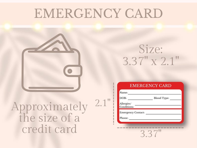 Emergency Information Card Printable Case of Emergency Personal ...