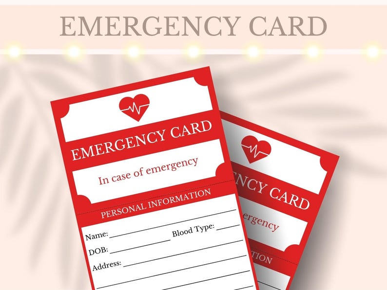 Emergency Information Card Printable Personal Information in Case of ...