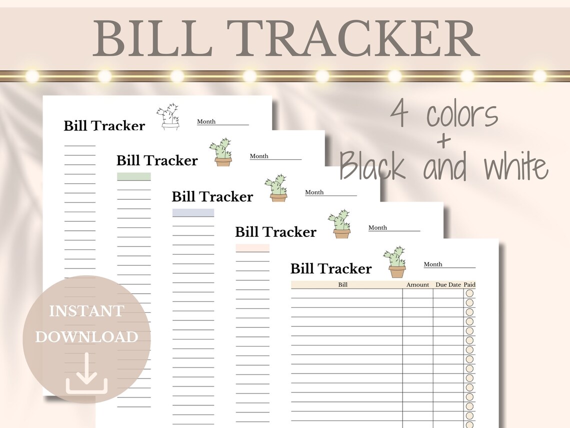 Cute Bill Tracker Payment Printable Expense Planner, Monthly Finance ...