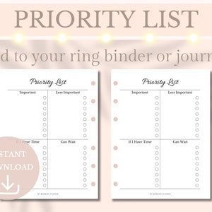 Priority List Printable to Do List Task Management Priority Matrix ...