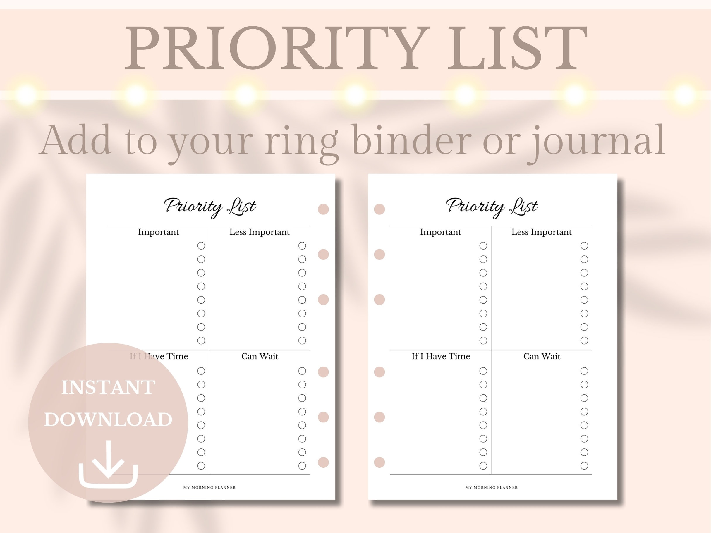 Priority List Printable to Do List Task Management Priority Matrix ...