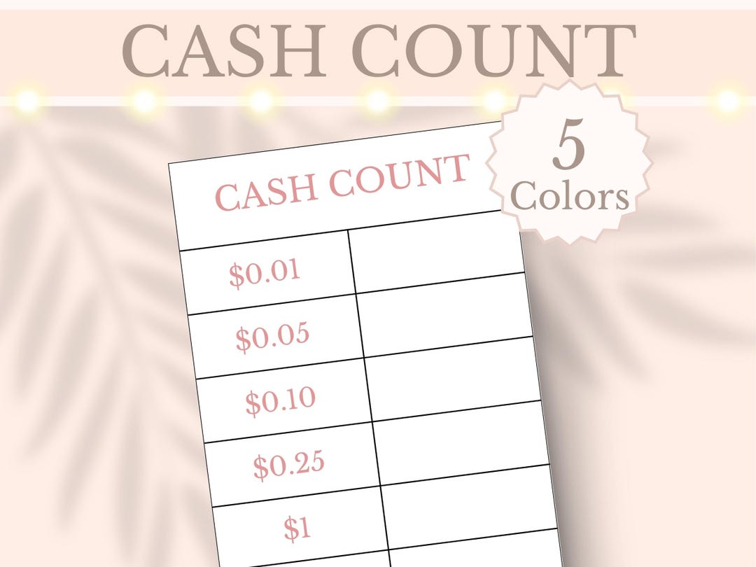 Cash Breakdown Printable Cash Count Sheet Shop Closing Money Drawer ...
