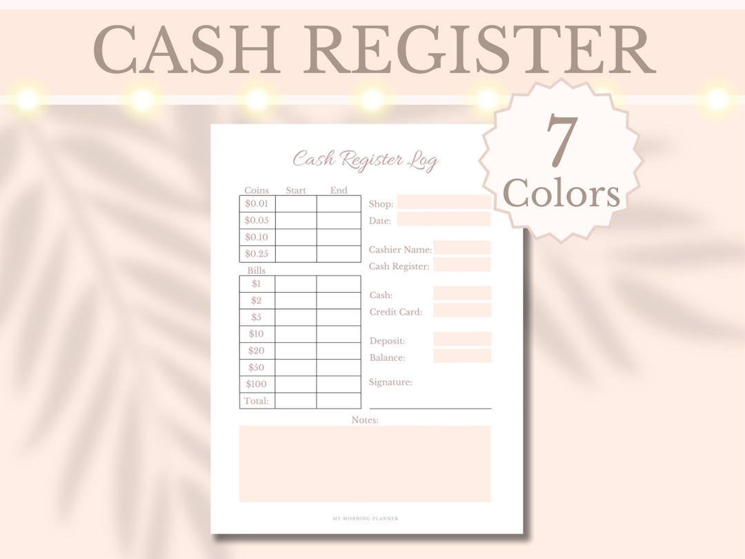 Cash Register Drawer Count Log Printable Teller Slip Shop Closing Money ...