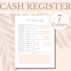 Cash Register Drawer Count Log Printable Teller Slip Shop Closing Money ...