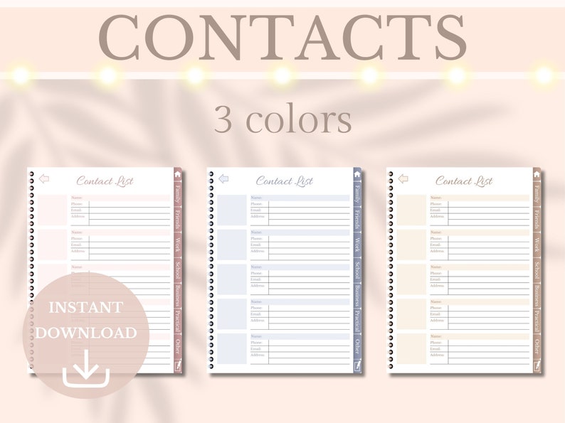 Digital Contact List Address Book, Simple Minimalist Contact Directory ...