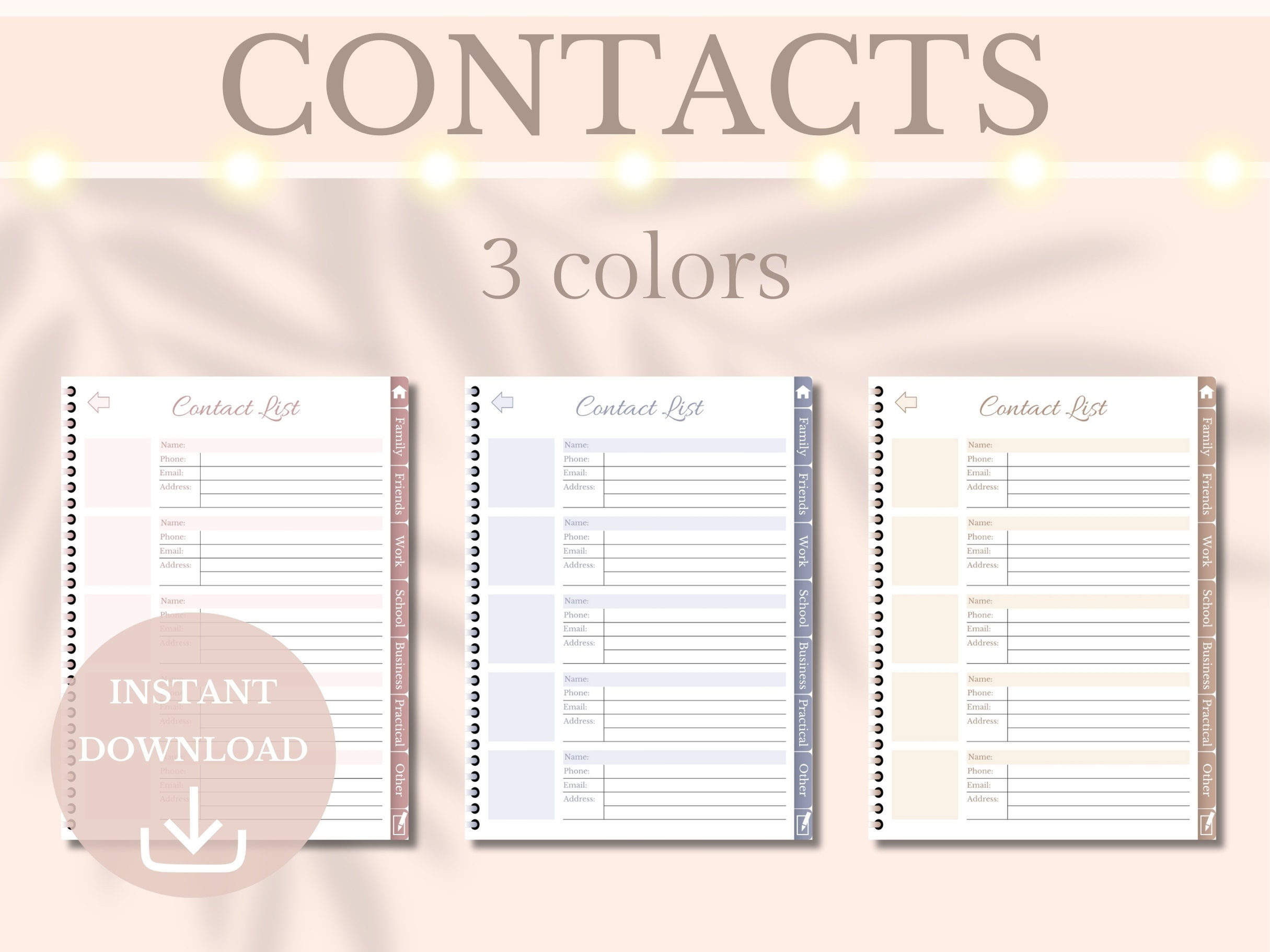 Digital Contact List Address Book, Simple Minimalist Contact Directory ...
