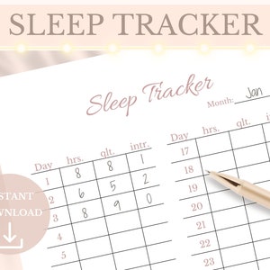 Sleep Tracker Printable Monthly Log, Sleep Cycle Journal Quality Rating ...