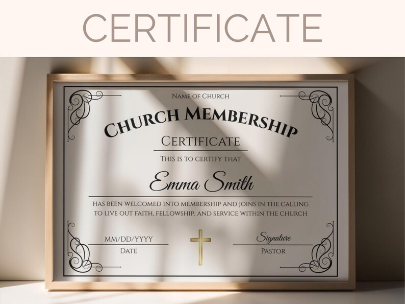 EDITABLE Church Membership Certificate Template New Member Church ...