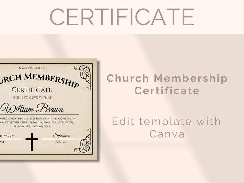 EDITABLE Church Membership Certificate Template New Member Church ...