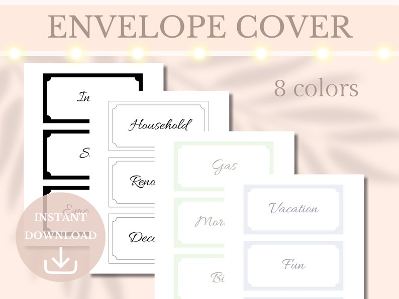60 Cash Envelope Cover Inserts Printable Dashboards for A6 Envelopes ...