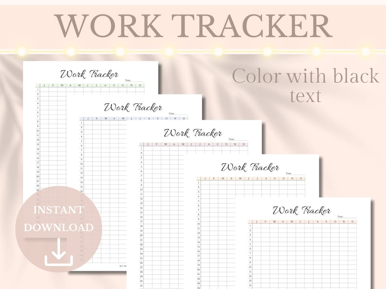 Yearly Work Hours Tracker Printable Clock in Clot Out Employee Payday ...