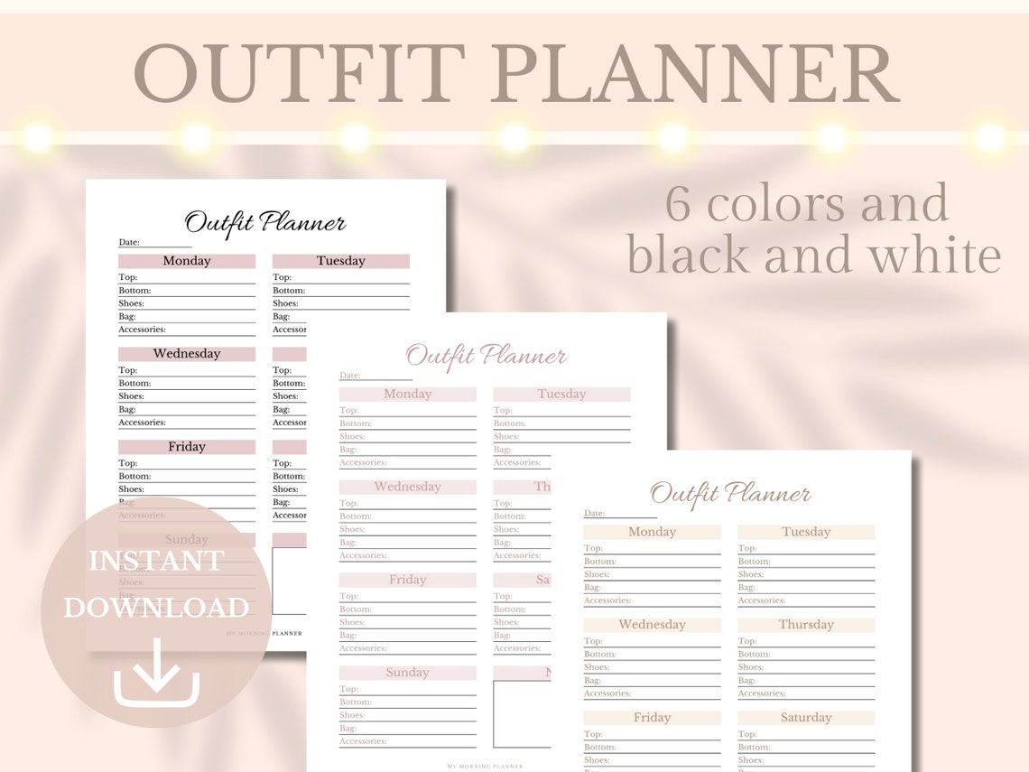Work Outfit Planner Printable Wardrobe Organizer Clothe Ideas Tracker ...