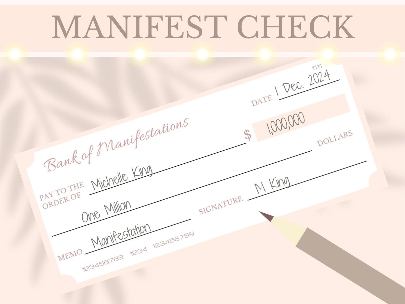 Manifestation Check Printable Law of Attraction Money Check Vision ...
