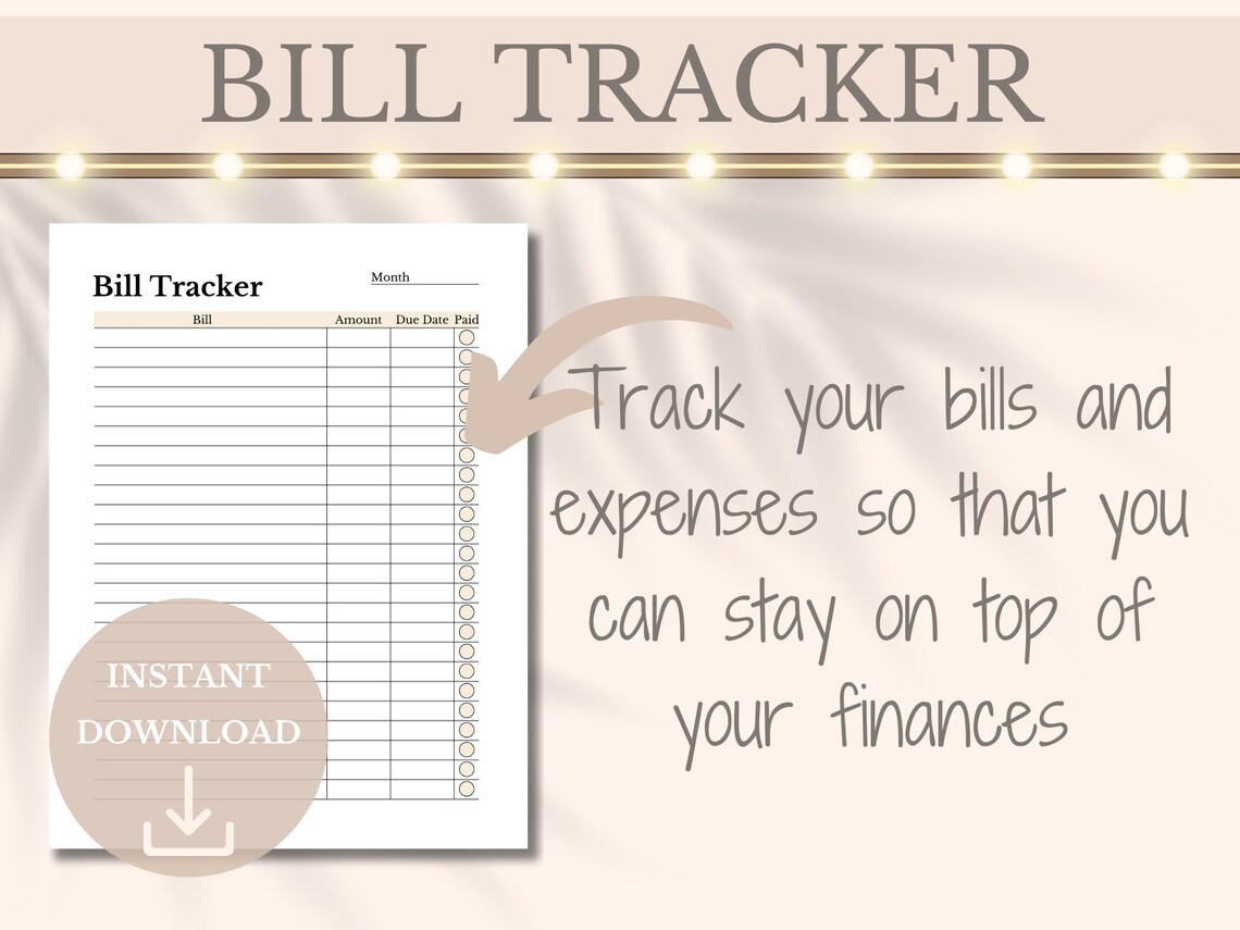 Monthly Bill Tracker Printable Expense Payment Checklist - Etsy