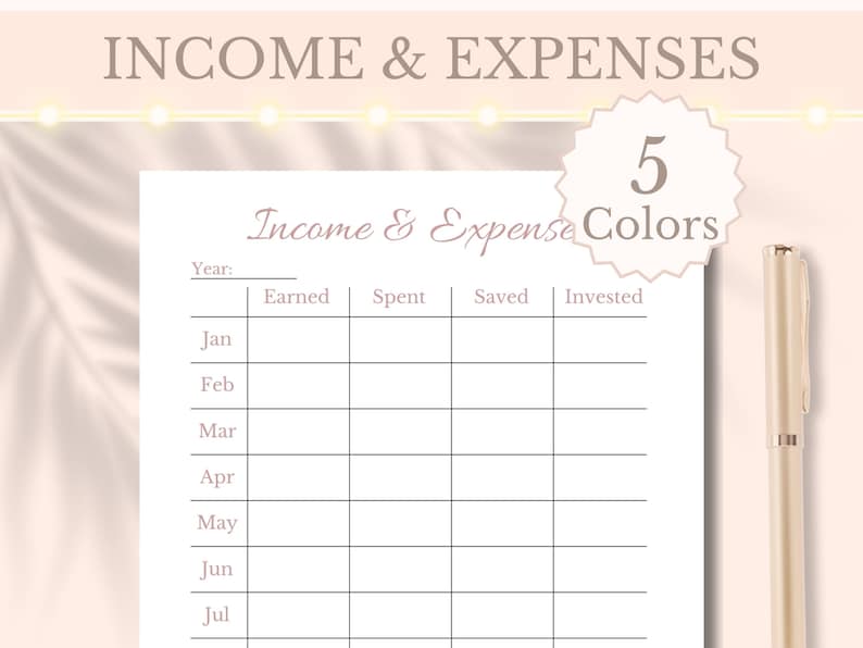 Yearly Income & Expense Tracker Printable Financial Budget Planner ...