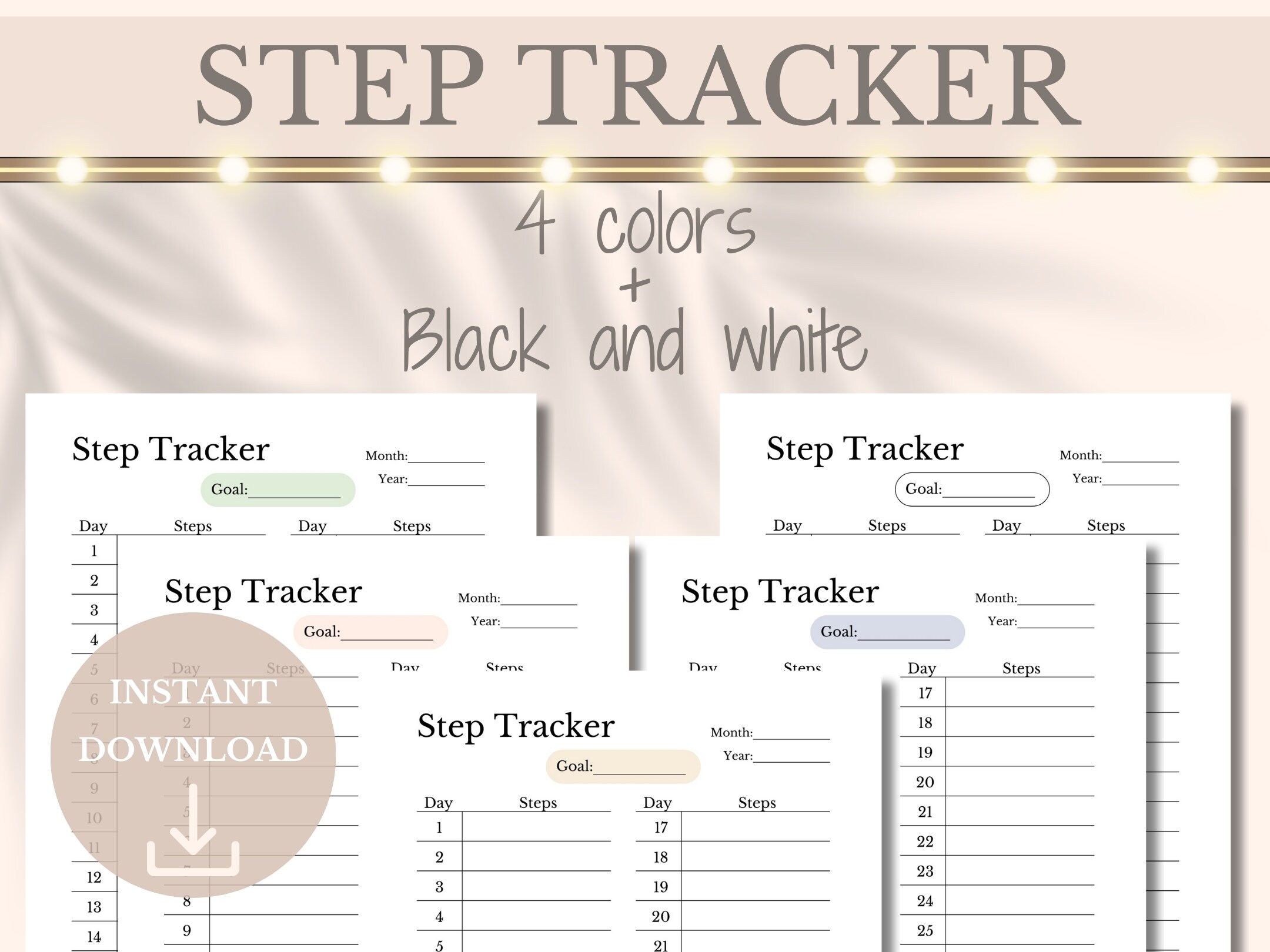 Step Tracker Printable Minimalist Walking Journal Template, Monthly ...