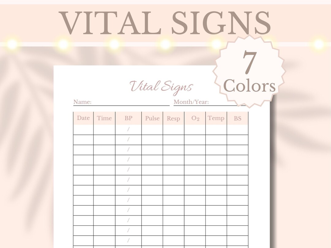 Vital Signs Log Printable Vital Signs Tracker Nurse Chart Home ...