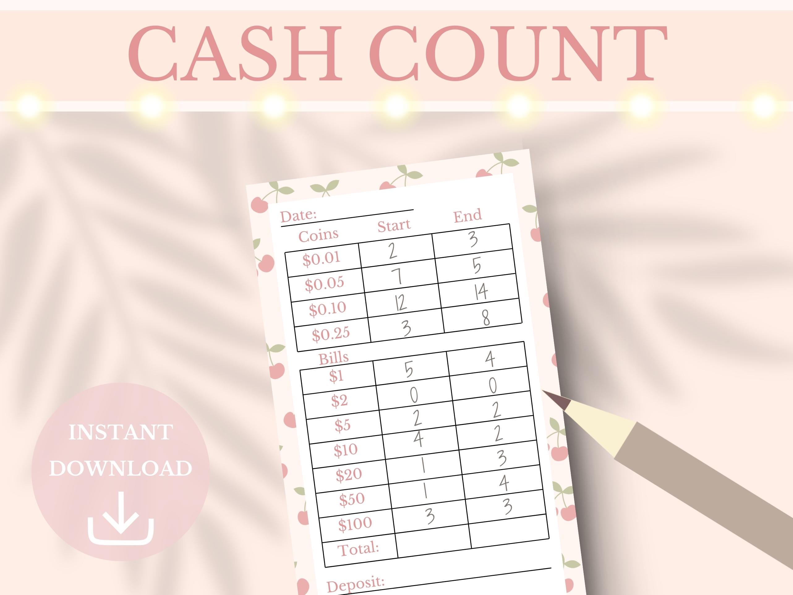 Cash Drawer Count Sheet Printable Shop Closing Cash Register Log Till ...