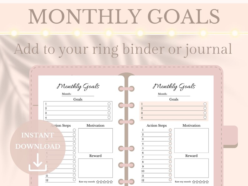 Monthly Goal Setting Printable Planner, Pink Productivity to Do List ...