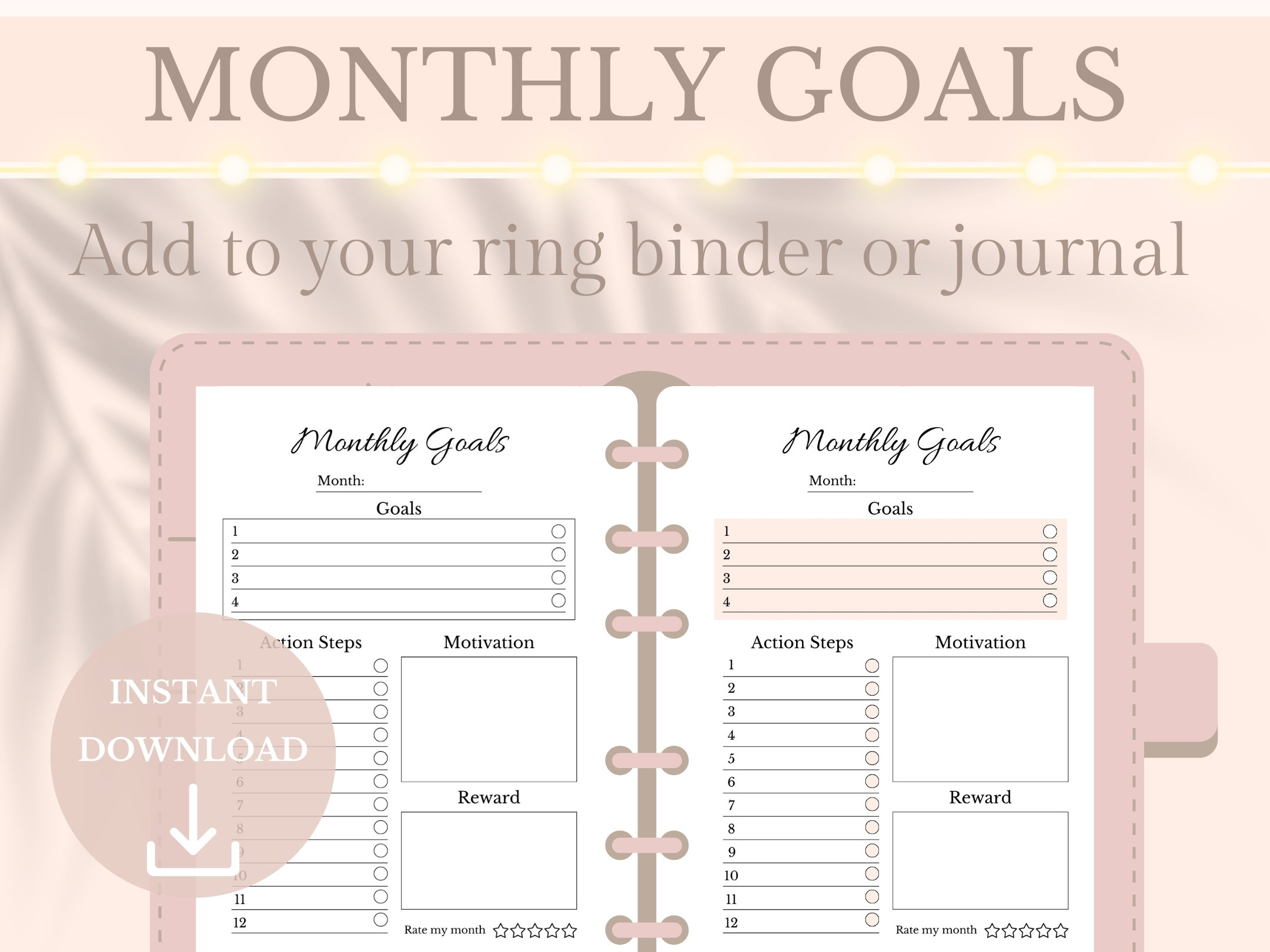 Monthly Goal Setting Printable Planner, Pink Productivity to Do List ...