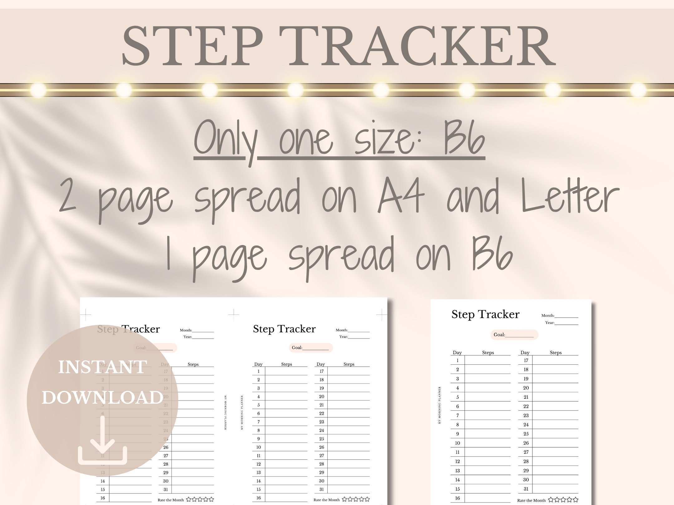 Step Tracker B6 Printable Ring Binder Insert, Daily Exercise Health ...
