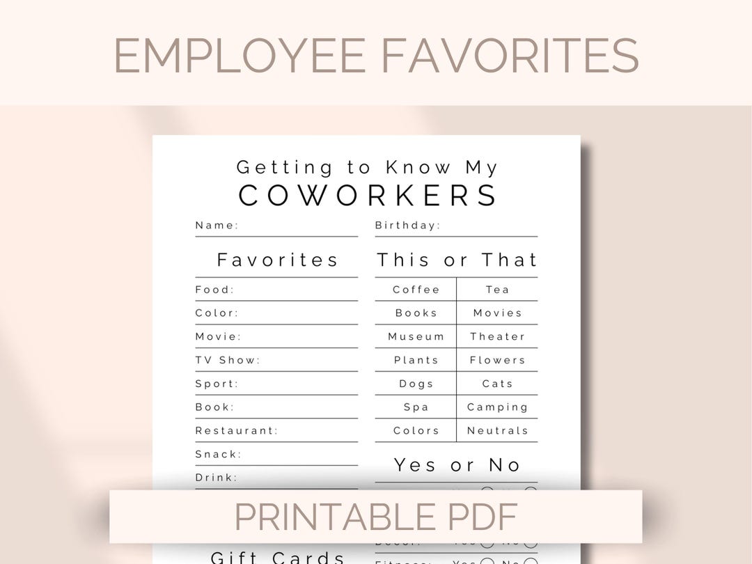 Employee Favorites List Printable Getting to Know You Coworker ...