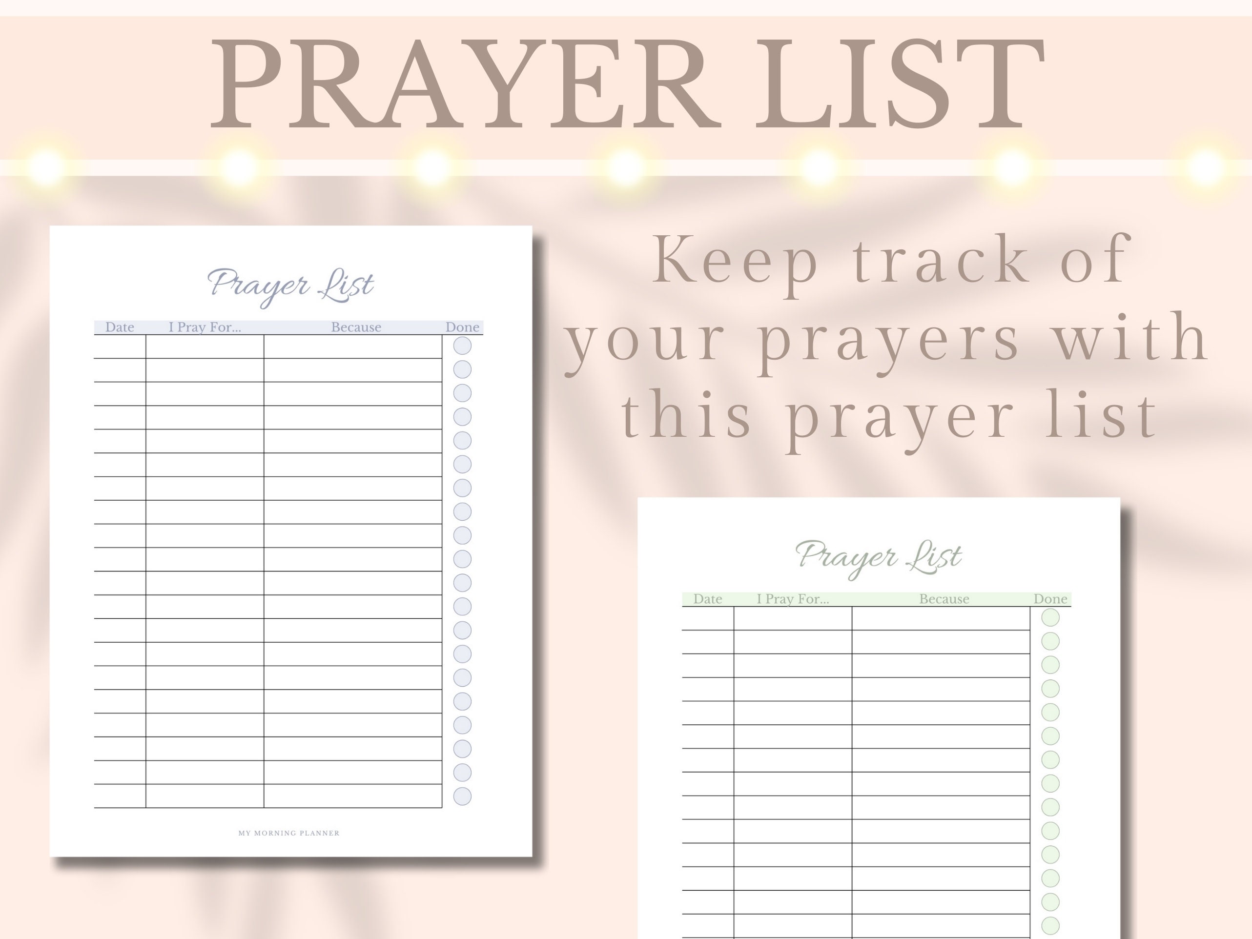 Prayer List Printable Prayer Tracker Christian Journal Planner Insert ...